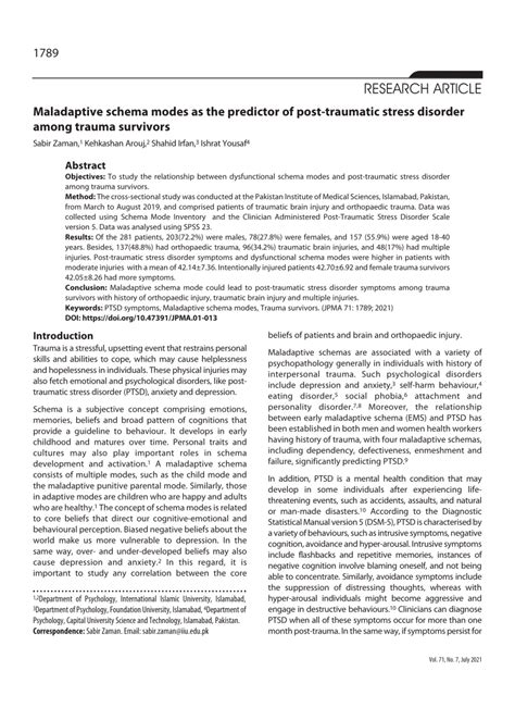 Pdf Maladaptive Schema Modes As The Predictor Of Post Traumatic