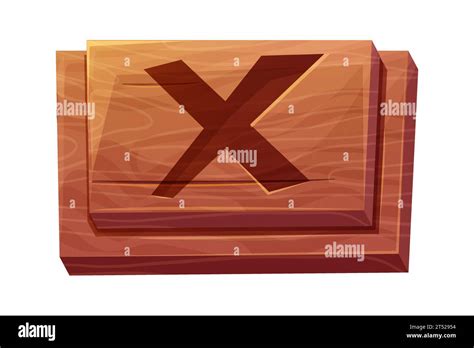 Wooden Close Menu Button X Textured In Cartoon Style Isolated On White