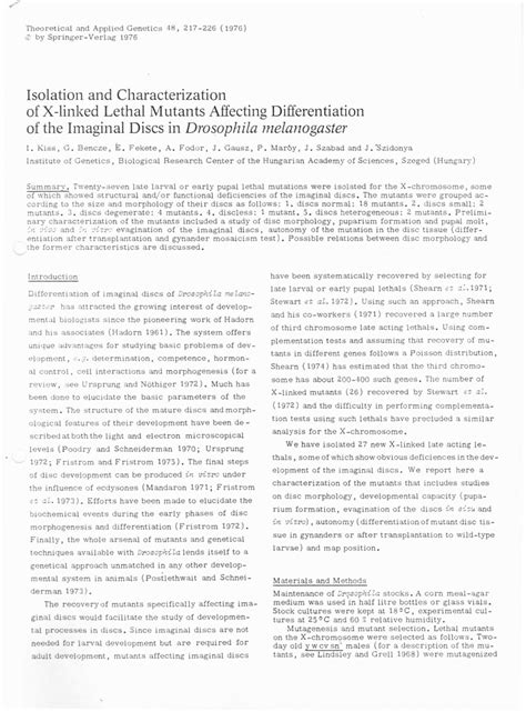 Pdf Isolation And Characterization Of X Linked Lethal Mutants Affecting Differentiation Of The