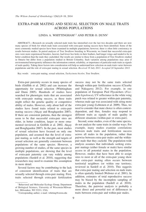 Pdf Extra Pair Mating And Sexual Selection On Male Traits Across