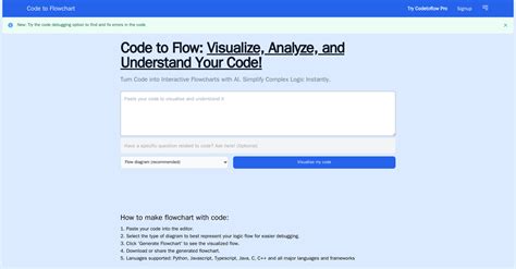 visualize your code with codetoflow s ai powered flowcharts debugging