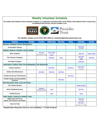 Volunteer Shift Schedule Template
