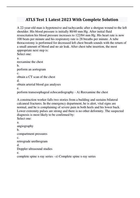 Advanced Trauma Life Support ATLS Tests ATLS ATLS Post Tests ATLS Practice Tests