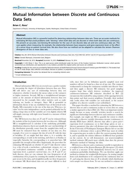 pdf mutual information between discrete and continuous data sets