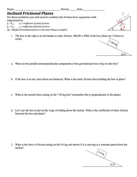 Inclined Static And Friction Force Problem Set Physics Forces