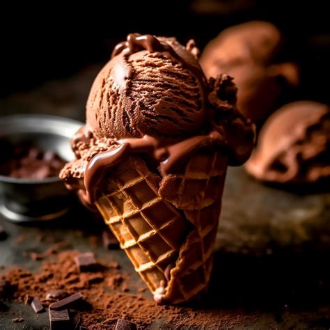 Premium Ai Image Dark Chocolate Cone Ice Cream