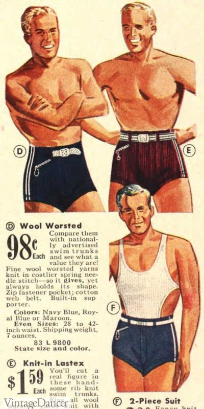 Vintage Mens Swimwear History 1930s 1940s 1950s