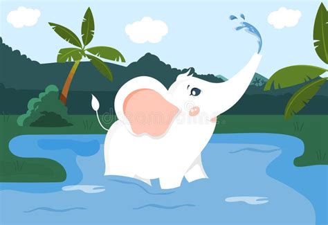 Small Elephant Swimming In Lake Stock Vector Illustration Of Nature