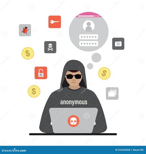 Hacker At Work With User Interface Cartoon Vector