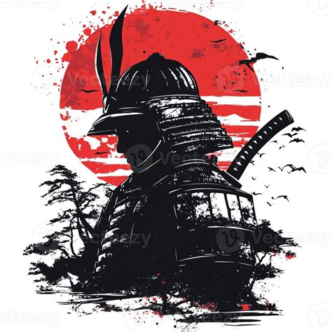 Samurai Warrior Silhouette Silhouette With Red Sun And Trees 67048509 Png