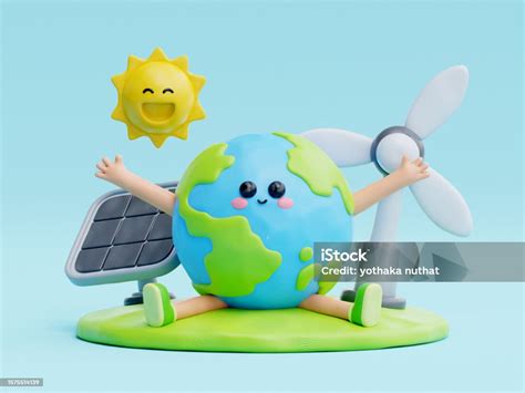 3d 귀여운 지구 만화 캐릭터 세계 환경의 날 지구와 에너지 절약 친환경 3d 렌더링 0명에 대한 스톡 사진 및 기타 이미지 Istock