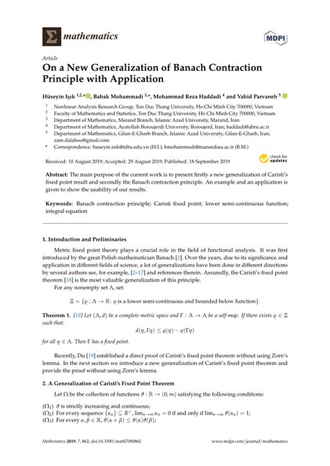 Pdf On A New Generalization Of Banach Contraction Principle With Application