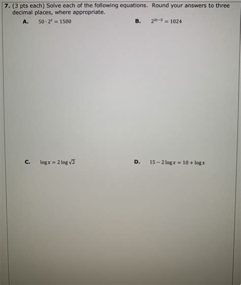 Solved 7 3 Pts Each Solve Each Of The Following