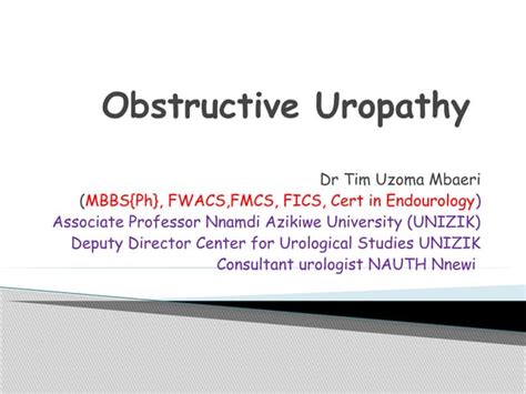 Obstructive Uropathy By Professor Tim Mbaeri Pptx