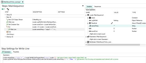 Loop Through Each Element Inside A Container Variable And Output To Csv