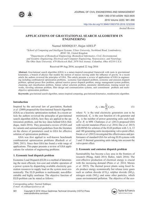 pdf applications of gravitational search algorithm in engineering