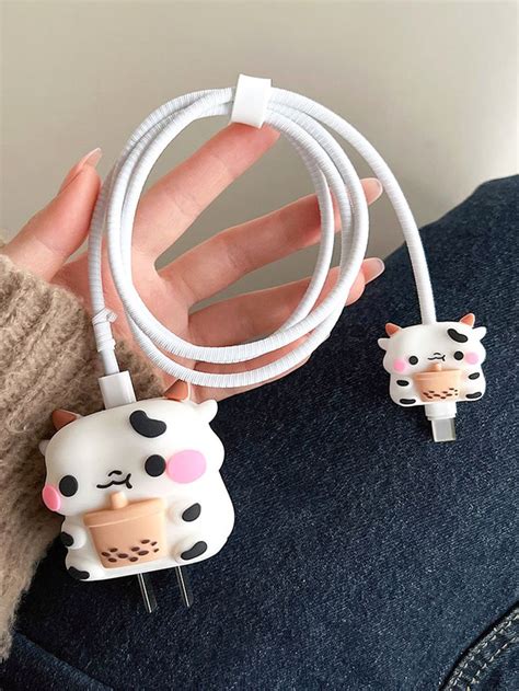 4pcs Cow Decor Data Cable Protector And Charger Head Cover Set I Discovered Amazing Products On
