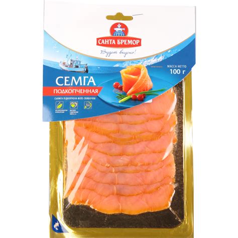 Семга «Санта Бремор» подкопченная, филе, 100 г купить с доставкой, цены ...