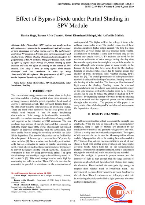 Pdf Effect Of Bypass Diode Under Partial Shading In Spv Module