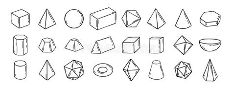 Three Dimensional Hand Drawn Sketch Geometry Shapes Doodle Outline 3d