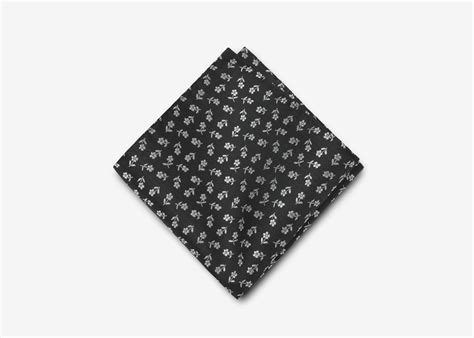 Timeless Black Silk Pocket Square With Single Flower Print Generation Tux