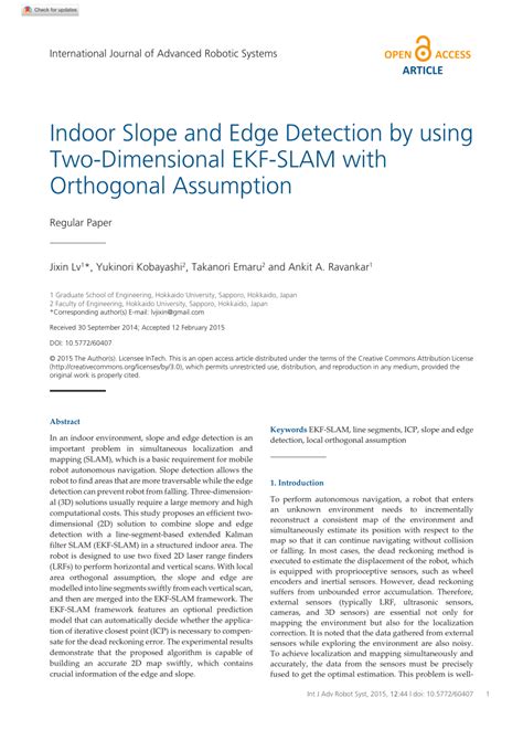 Pdf Indoor Slope And Edge Detection By Using Two Dimensional Ekf Slam