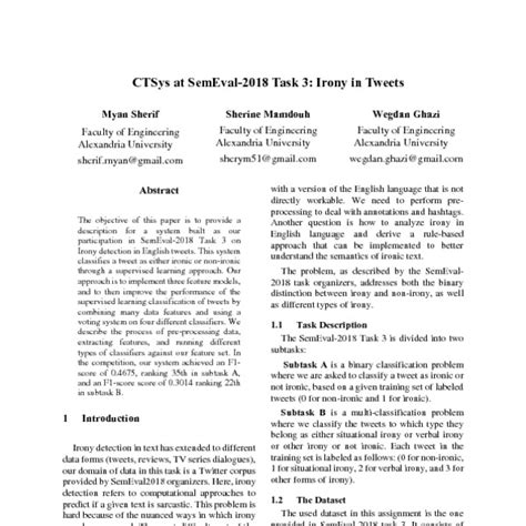 Ctsys At Semeval 2018 Task 3 Irony In Tweets Acl Anthology