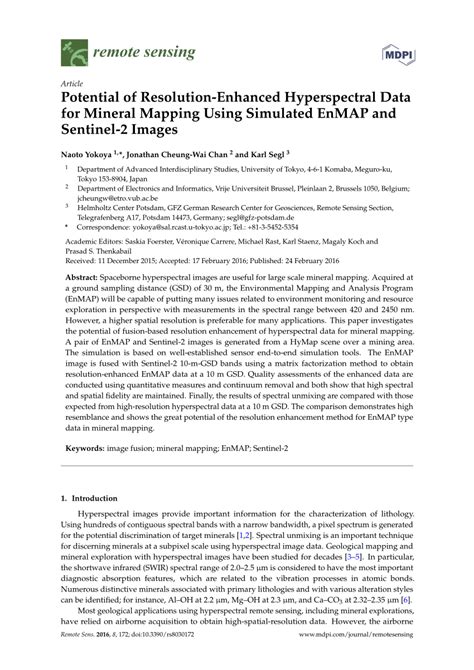 Pdf Potential Of Resolution Enhanced Hyperspectral Data For Mineral Mapping Using Simulated