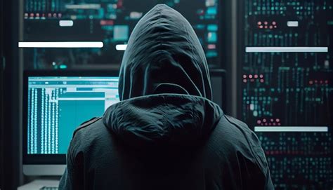 Premium Photo Hooded Hacker Sitting In Front Of A Computer Ai Generative