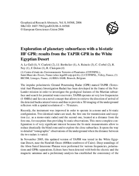 Pdf Exploration Of Planetary Subsurfaces With A Bi Static Hf Gpr