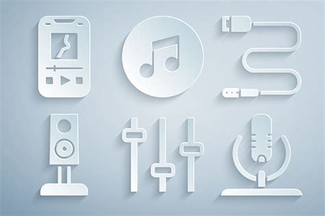 음악 이퀄라이저 오디오 잭 스테레오 스피커 마이크 음표 톤 및 플레이어 아이콘을 설정합니다 벡터 3차원 형태에 대한 스톡 벡터 아트 및 기타 이미지 Istock