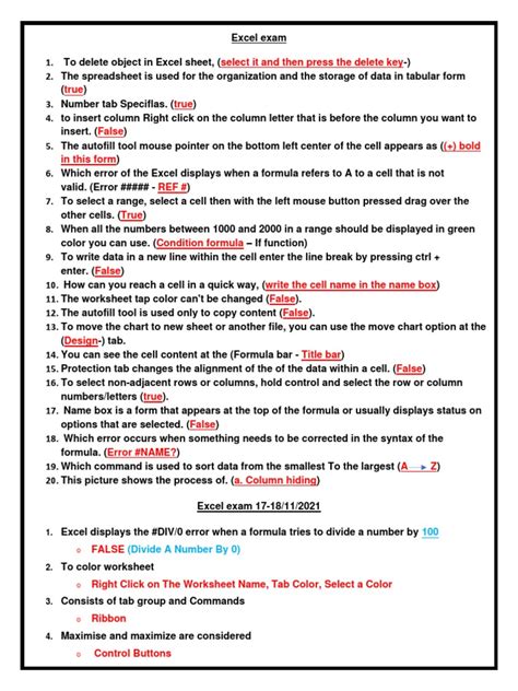 Excel Exam Pdf Microsoft Excel Spreadsheet