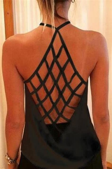 Wholesale Black Sexy Casual Print Solid Backless Spaghetti Strap Tops