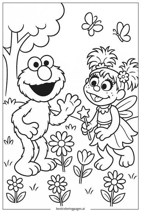Elmo And Abby Cadabby In A Garden Adventure Coloring Page Free