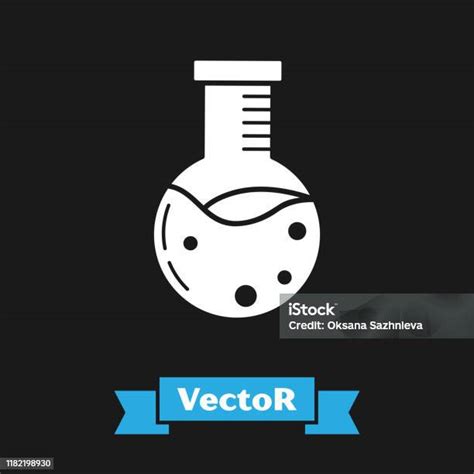 검은 색 배경에 격리 된 흰색 테스트 튜브 및 플라스크 화학 실험실 테스트 아이콘 실험실 유리 표지판 벡터 일러스트레이션 개발에 대한 스톡 벡터 아트 및 기타 이미지