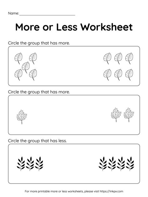 Free Printable Leaf Counting More Or Less Worksheet · Inkpx