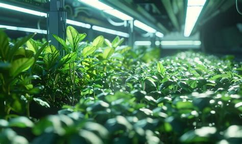 Bioengineered Crops Thriving In Controlled Vertical Farms Depicting