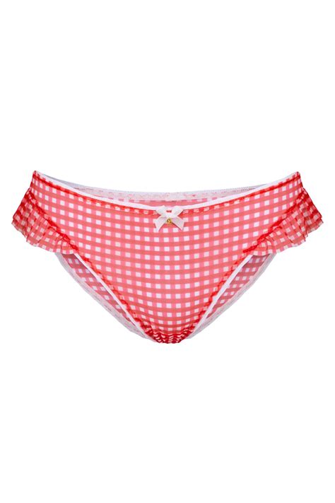 Chouchou Eva Bikini Brief In Gingham Red Ruffles And Lace Lingerie