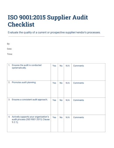 Free 10 Supplier Audit Checklist Samples Quality Self Assurance