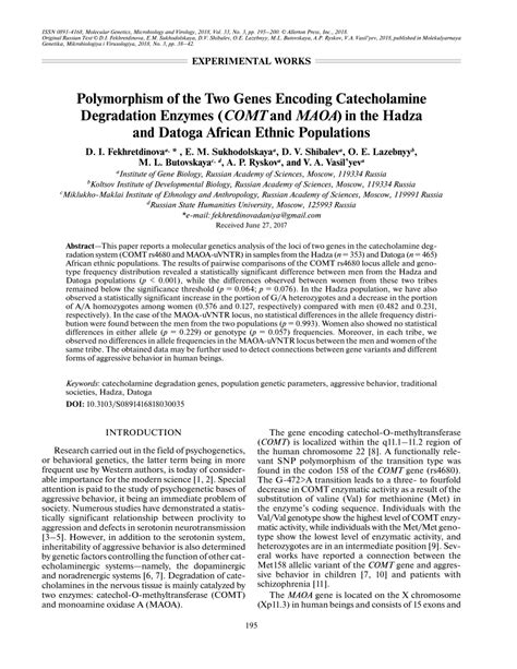 Pdf Polymorphism Of The Two Genes Encoding Catecholamine Degradation