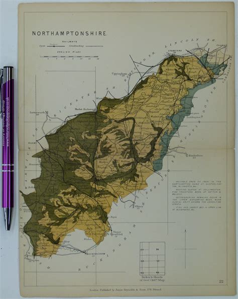 Northamptonshire 1889 County Geological Map From Reynoldss Geologic 19th Century Geological