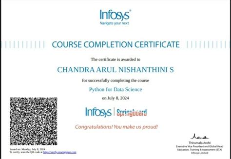 Successfully Completed The Python For Data Science Course By Infosys