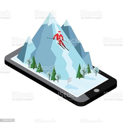 아이소메트릭 벡터 산타 클로스 산에서 당긴 다 알파인 스키 겨울 스포츠입니다 크리스마스와 새 해 오고 있다 레크리에이션 라이프 스타일 활동 속도 익 스 트림 3차원 형태에