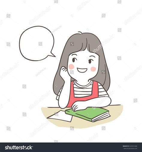 Draw Vector Illustration Character Girl Thinking 库存矢量图（免版税）622031468