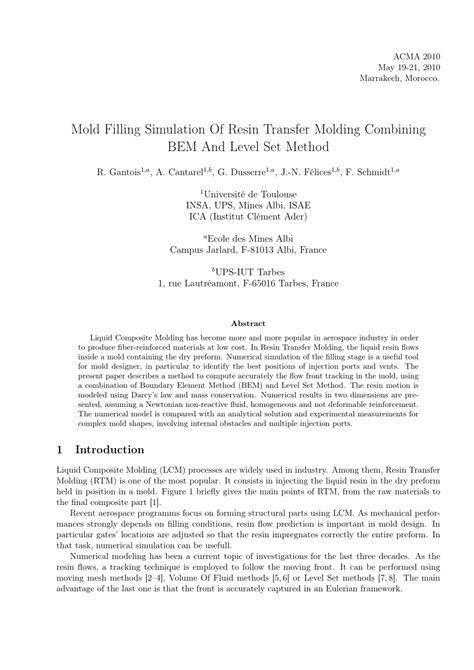 Pdf Mold Filling Simulation Of Resin Transfer Molding Combining Bem