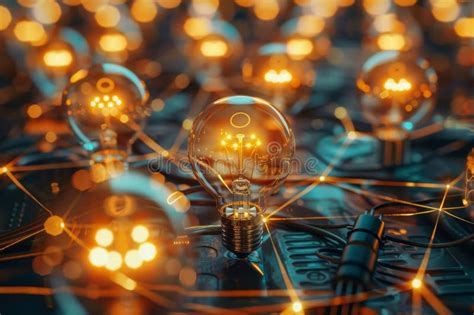 A Series Of Interconnected Lightbulbs Forming A Network Illustrating The Concept Of Smart Grids