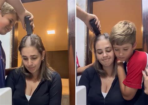 Gêmeos de anos raspam cabelo da mãe com câncer e vídeo emociona São minha maior força