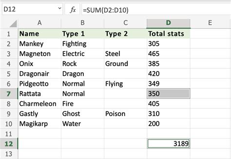 Excel Sum Function