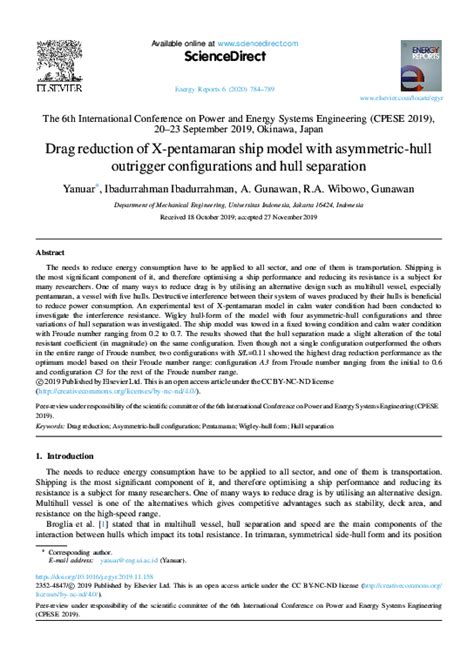 Pdf Drag Reduction Of X Pentamaran Ship Model With Asymmetric Hull
