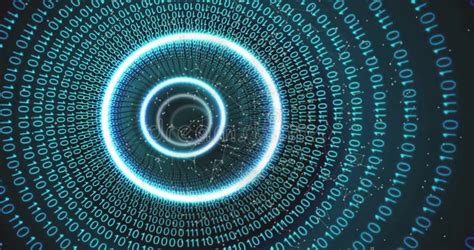 Binary Code Tunnel Image With Glowing Concentric Circles Stock
